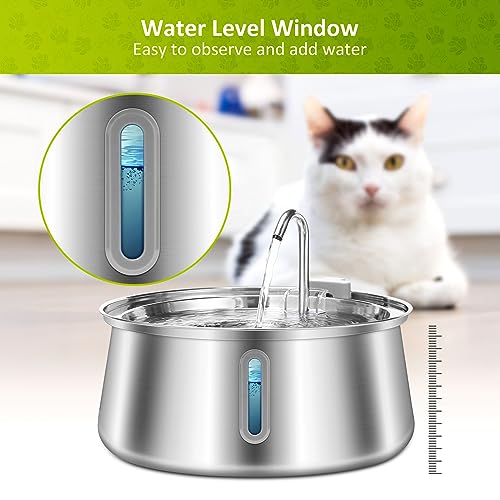 ZEKIRY Cat Water Fountain Stainless Steel, 134oz/4L Automatic Pet Water Fountain with Water Level Window, Ultra Quiet Dog Water Dispenser with Filter and Sponge, Faucet Water Fountain for Cat, Dog