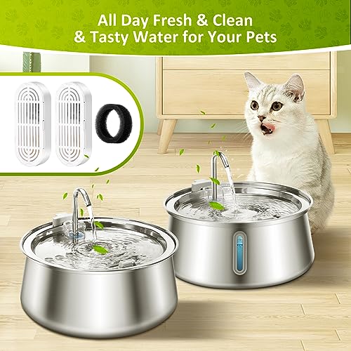 ZEKIRY Cat Water Fountain Stainless Steel, 134oz/4L Automatic Pet Water Fountain with Water Level Window, Ultra Quiet Dog Water Dispenser with Filter and Sponge, Faucet Water Fountain for Cat, Dog