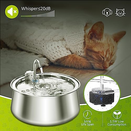 ZEKIRY Cat Water Fountain Stainless Steel, 134oz/4L Automatic Pet Water Fountain, Ultra Quiet Dog Water Dispenser with Filter and Sponge, SUS 304 Faucet Shape Water Fountain for Cats, Dogs