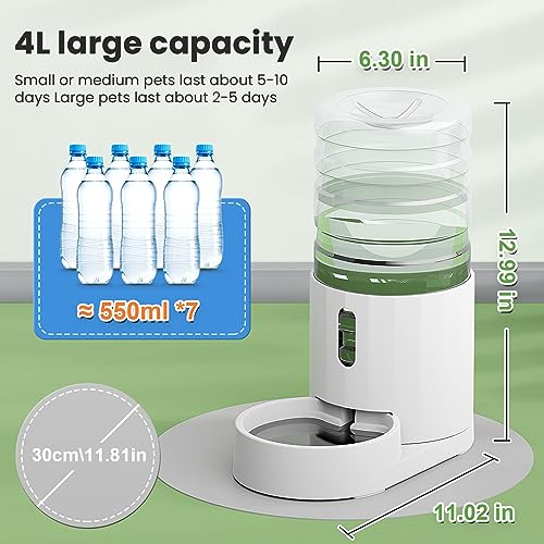 JUNSPOW Pet Water Dispenser 4L [Comes with Pet Placemat] Cat Dog Water Dispenser Automatic Water Dispenser Pet Water Bowl for Medium and Small Dog Cats