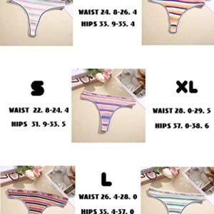 FINETOO Cotton Thongs for Women Sexy Soft Breathable Thong Underwear Low Rise Colorful Stripes Hipster Panties 5 PacK(5AM)