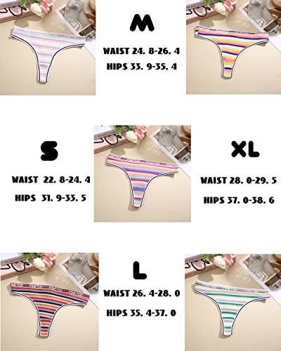 FINETOO Cotton Thongs for Women Sexy Soft Breathable Thong Underwear Low Rise Colorful Stripes Hipster Panties 5 PacK(5AM)