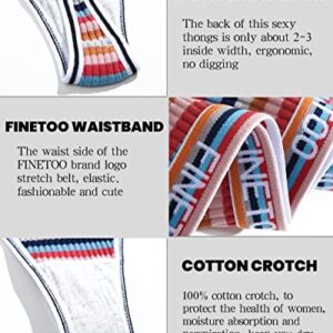 FINETOO Cotton Thongs for Women Sexy Soft Breathable Thong Underwear Low Rise Colorful Stripes Hipster Panties 5 PacK(5AM)