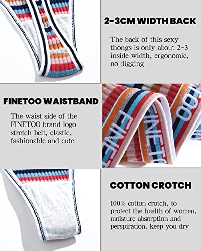 FINETOO Cotton Thongs for Women Sexy Soft Breathable Thong Underwear Low Rise Colorful Stripes Hipster Panties 5 PacK(5AM)