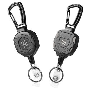 shengxin 2 pack retractable keychain heavy duty carabiner badge holder, tactical id badge reel with 32” steel retractable cord, 8.0 oz