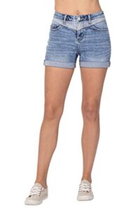 judy blue women's high-waist two-tone yoke shorts (medium blue, medium)