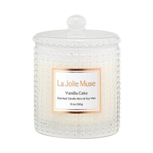 la jolie muse vanilla cake scented candles, vanilla candles for women, candles for home scented, natural soy candles, 75 hours long burning, 10 oz