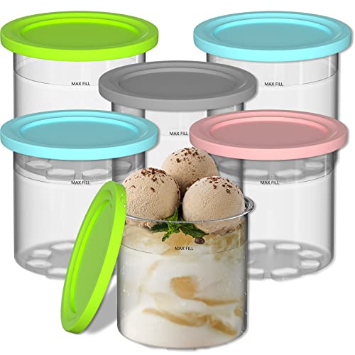 Pitymody Ice Cream Pint Containers and Lids Compatible with Ninja NC299AMZ & NC300s Series Creami Ice Cream Makers, BPA-Free Dishwasher Safe, Part No. XSKPLID2CD, 6 Pack