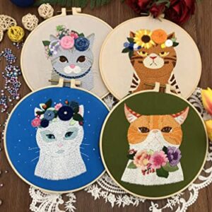 hi stone 4 Embroidery Sets for Beginners, DIY Adult Beginner Cross Stitch Kits, 4 Cross Stitch Kits, 2 Embroidery Hoops,Scissors,Needles,Needlepoint Kit for Adults