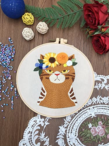 hi stone 4 Embroidery Sets for Beginners, DIY Adult Beginner Cross Stitch Kits, 4 Cross Stitch Kits, 2 Embroidery Hoops,Scissors,Needles,Needlepoint Kit for Adults