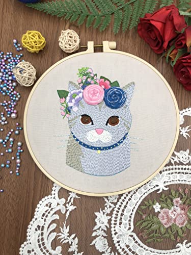 hi stone 4 Embroidery Sets for Beginners, DIY Adult Beginner Cross Stitch Kits, 4 Cross Stitch Kits, 2 Embroidery Hoops,Scissors,Needles,Needlepoint Kit for Adults