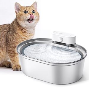 uahpet cat water fountain stainless steel, wireless battery operated cat fountain, 67oz/2l pet water fountain, automatic water dispenser for cats dogs, dishwasher safe cat fountain