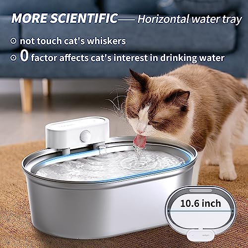 uahpet Cat Water Fountain Stainless Steel, Wireless Battery Operated Cat Fountain, 67oz/2L Pet Water Fountain, Automatic Water Dispenser for Cats Dogs, Dishwasher Safe Cat Fountain