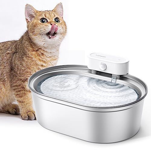 uahpet Cat Water Fountain Stainless Steel, Wireless Battery Operated Cat Fountain, 67oz/2L Pet Water Fountain, Automatic Water Dispenser for Cats Dogs, Dishwasher Safe Cat Fountain