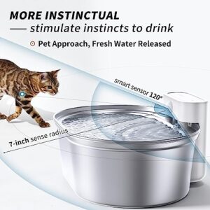 uahpet Cat Water Fountain Stainless Steel, Wireless Battery Operated Cat Fountain, 67oz/2L Pet Water Fountain, Automatic Water Dispenser for Cats Dogs, Dishwasher Safe Cat Fountain