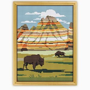 Badlands National Park CS456-2 - Counted Cross Stitch KIT#2. Set of Threads, Needles, AIDA Fabric, Needle Threader, Embroidery Clippers and Printed Color Pattern Inside.