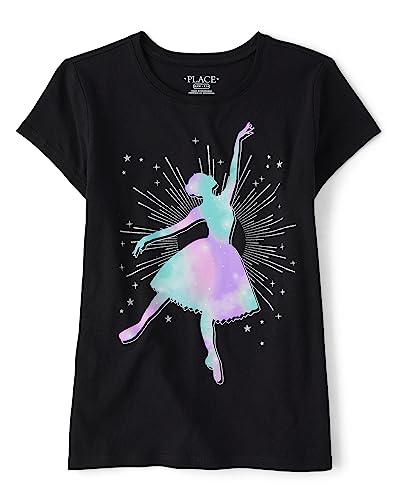 The Children's Place Girls' Short Sleeve Graphic T-Shirt, Ballerina Black, Medium