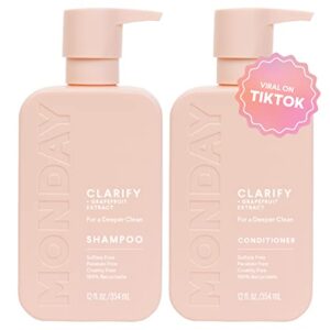 monday haircare clarify shampoo and conditioner set 12oz for oily hair, made with grapefruit extract, coconut oil, shea butter, vitamin e and provitamin b5