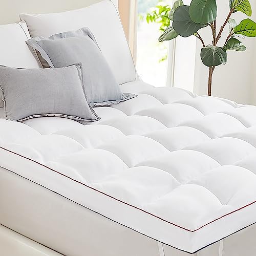 Timimi Mattress Topper Queen - Cooling Pillow Top Mattress Topper Queen Size Extra Thick Plush Bed Topper Down Alternative Overfilled Soft Mattress Pad for Back Pain