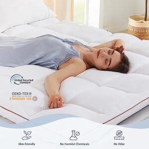 Timimi Mattress Topper Queen - Cooling Pillow Top Mattress Topper Queen Size Extra Thick Plush Bed Topper Down Alternative Overfilled Soft Mattress Pad for Back Pain