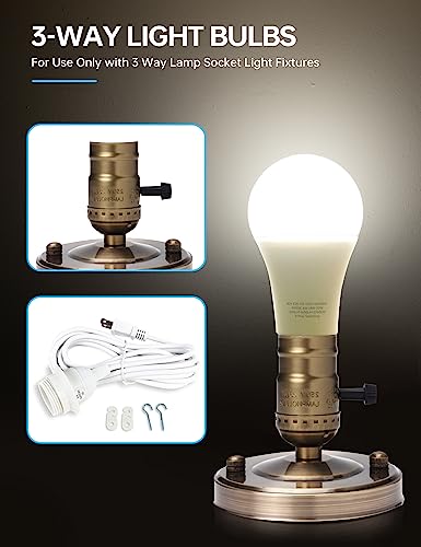 KINDEEP 3 Way LED Light Bulbs 50 100 150 Watt Equivalent, Three Way A21 LED Bulbs, E26 Base, Daylight White 5000K, 500 1600 2200LM for Home Reading, Desk Lamp, Table Lamp, 2 Pack