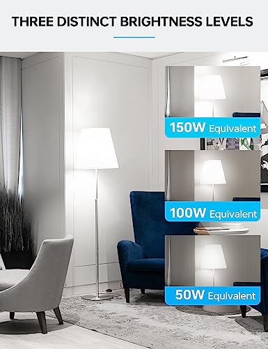 KINDEEP 3 Way LED Light Bulbs 50 100 150 Watt Equivalent, Three Way A21 LED Bulbs, E26 Base, Daylight White 5000K, 500 1600 2200LM for Home Reading, Desk Lamp, Table Lamp, 2 Pack