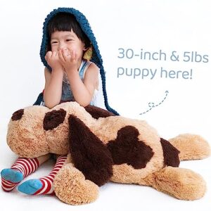 LELELONG Weighted Stuffed Animals for Anxiety 30'' 5lbs Weighted Dog Plush for Adults Kids 5 Pounds Brown