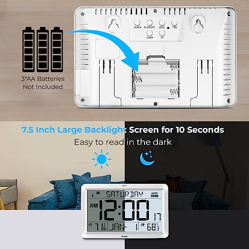 HODIK Atomic Clock with Indoor Outdoor Temperature Wireless, Large 7.5 Inch LCD with Backlight, Self-Setting Battery Powered with High Precision Sensor