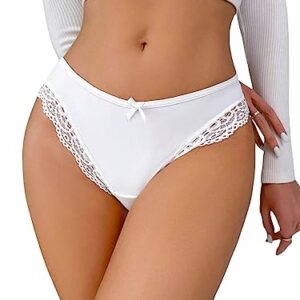 Milumia Women Sexy Panties Lace Lingerie Underwear Cheeky Naughty Bikini Brief Seamless Hipsters Bikinis Solid White Large