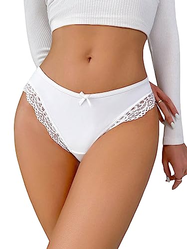 Milumia Women Sexy Panties Lace Lingerie Underwear Cheeky Naughty Bikini Brief Seamless Hipsters Bikinis Solid White Large