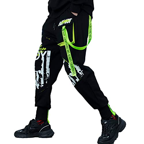 XYXIONGMAO Functional Men's Tactical Cargo Pants Streamer Casual Streetwear Techwear Sweatpants Black Hip Hop Joggers Cyberpunk Pants for Men(Green,L)