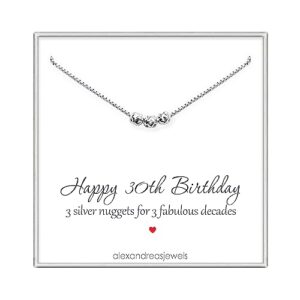 30th birthday gift for women, sterling silver 3 silver nuggets necklace, daughter birthday gift, best friend 30th birthday gift necklace