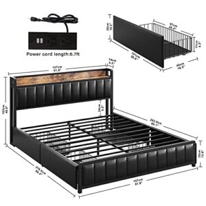 ANCTOR Queen Bed Frame with Storage Drawers Headboard & Footboard, Upholstered Platform Bed with USB Ports & Outlets, No Box Spring Needed