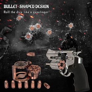 CZYY Metal Polyhedral Bullet Dice Set of 7 with Spinning Revolver Cylinder Container - Cyberpunk Style Dice for Warhammer 40K, D&D, Sci-Fi, War, or Crime Theme Tabletop Games (Copper)