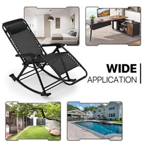 MoNiBloom Rocking Lounger Outdoor Chair Set of 2, Portable High Back Compact Foldable Reclining Zero Gravity Lounge Patio Rocking Chair with Adjustable Armrest and Footrest for Beach Yard Pool Outdoor