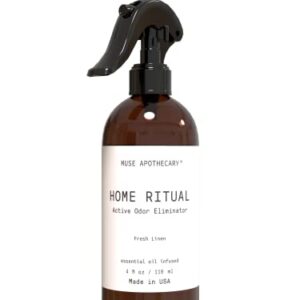 Muse Apothecary Home Ritual Active Odor Eliminator Spray - Odor Eliminator for Home - Furniture Deodorizer Spray & Bathroom Odor Eliminator - Essential Oil Air Freshener - 4oz, Fresh Linen