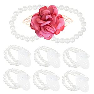 sewacc 6 pcs wrist flower wrist corsage string bracelet stretch bracelet string banquet corsage wristlet wrist corsage pearls pearl flower corsage bridesmaid wedding wrist corsage plastic