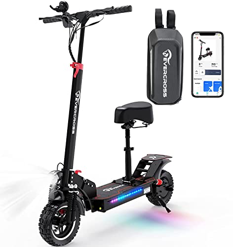 EVERCROSS App-Enabled Electric Scooter, Electric Scooter Adults with 800W Motor, Up to 28 MPH & 28 Miles E-Scooter, Electric Scooter with Seat, Folding Offroad Electric Scooter with 10'' Solid Tires