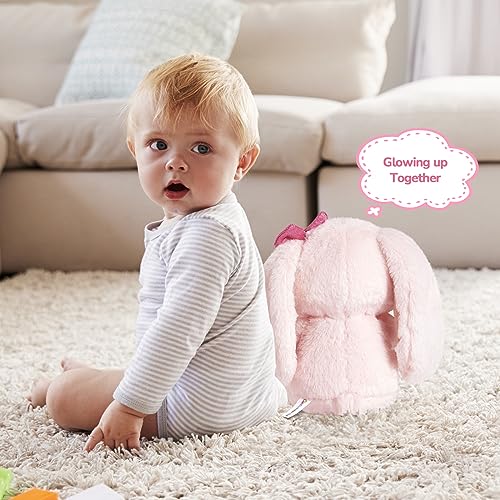 CozyWorld 10" Plush Bunny Rabbit Stuffed Animal Easter Floppy Ear Sitting Bunny Plush Pink Rabbit Plushie Toy with Strawberry Fluffy Soft Hugging Bedtime Friend Plush Toy Gifts for Kids Girls Boys