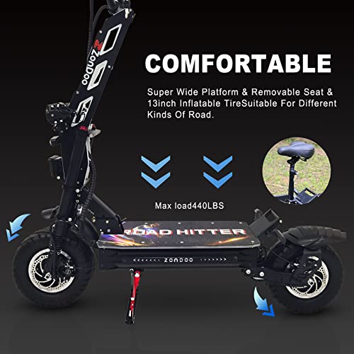 ZonDoo RoadHitter Electric Scooter Adults,Up to 68MPH 75 Miles Range,8000W Dual Motor 13Inch All Terrain Fat Tires, Hydraulic Suspension and Oil Brakes,Sports Off Road Adult E-Scooter for Adults