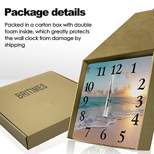 Wall Clock, Square Non-Ticking Silent Battery Operated Clock 12 Inch, Sea Beach Blue Sky Sand Home Decor for Living Room, Bathroom, Bedroom, Kitchen, Office or School