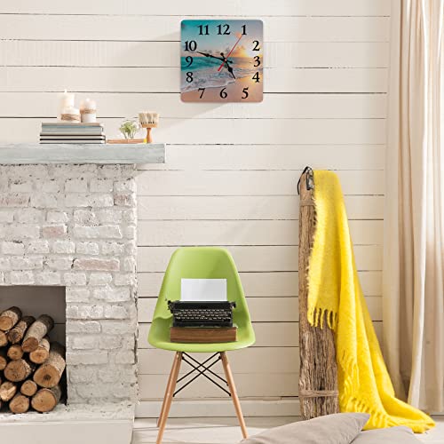 Wall Clock, Square Non-Ticking Silent Battery Operated Clock 12 Inch, Sea Beach Blue Sky Sand Home Decor for Living Room, Bathroom, Bedroom, Kitchen, Office or School