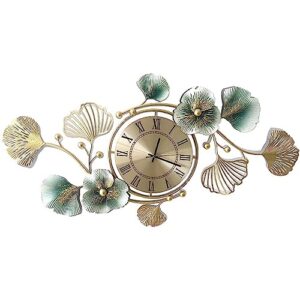 clock for living room，metal large wall clock for living room，big clocks for wall living room ginkgo leaf design wall clock silent non ticking，33 inch