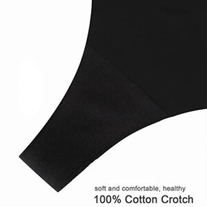 Sexy Thongs for Women, No Show Panties V-waisted Stretch Breathable, Seamless Thong Underwear 6 Pack Small Black