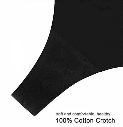 Sexy Thongs for Women, No Show Panties V-waisted Stretch Breathable, Seamless Thong Underwear 6 Pack Small Black