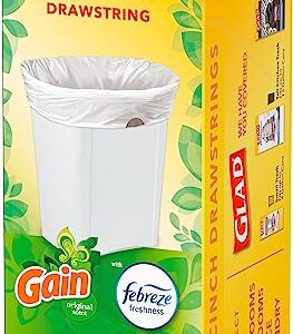 Glad Medium Drawstring Trash Bags, 8 Gal, Gain Original Scent with Febreze, 26 Ct, Pack May Vary