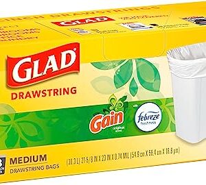 Glad Medium Drawstring Trash Bags, 8 Gal, Gain Original Scent with Febreze, 26 Ct, Pack May Vary