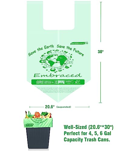 BEIDOU-PAC 4-6 Gallon Compostable Trash Bags, 50 Count, Compost Bags Kitchen Trash Bags with Handle, Sturdy Biodegradable Garbage Bags Food Scrap Waste Bags, ASTM D6400, US BPI Certified