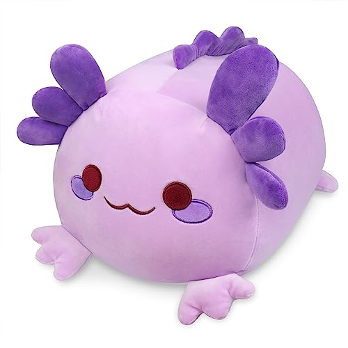 Auspicious beginning Cute Axolotl Plush Pillow Stuffed Animal, Kawaii Cat face Newt Toys Soft Axolotl Plush Dolls for Kids Boys Girls Adults Gifts (Purple Salamander,15.8inch)