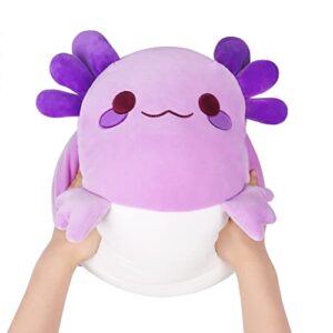 Auspicious beginning Cute Axolotl Plush Pillow Stuffed Animal, Kawaii Cat face Newt Toys Soft Axolotl Plush Dolls for Kids Boys Girls Adults Gifts (Purple Salamander,15.8inch)